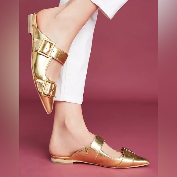 bill blass | Shoes | Anthropologie Bill Blass Sylvia Gold Foil Pointed ...